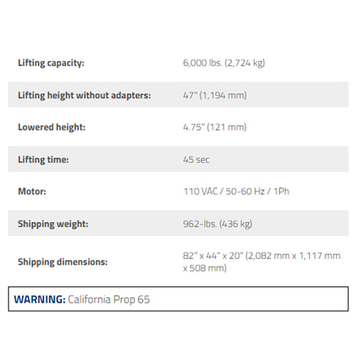 MD-6XP / 6,000lb Capacity Mid Rise Frame Lift / Portable | Wurth USA