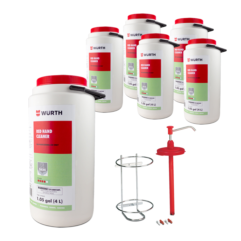 Red Hand Cleaner - 4L 6 pack includes pump and bracket | Wurth USA