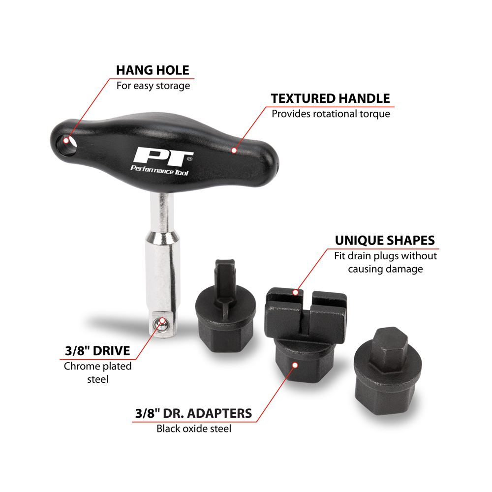 Oil Drain Plug T-Handle Remover Tool with Adapters, 3/8 Inch | Hand ...