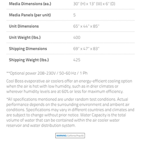 COOL BOSS EVAPORATIVE AIR COOLER / 36" FAN / 115 GALLON CAPACITY / LOW ...