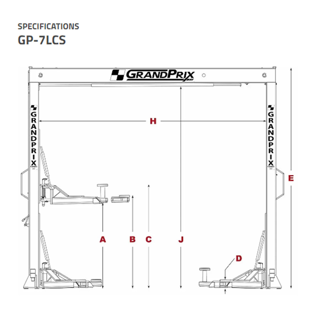 GP-7 GrandPrix Series 7000lbs Capacity 2 Post Lift - 106.5" Height ...