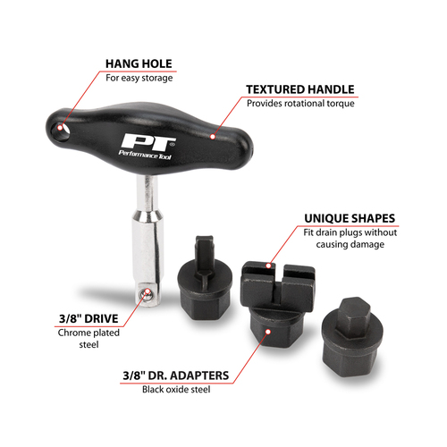 Oil Drain Plug T-Handle Remover Tool with Adapters, 3/8 Inch | Hand ...