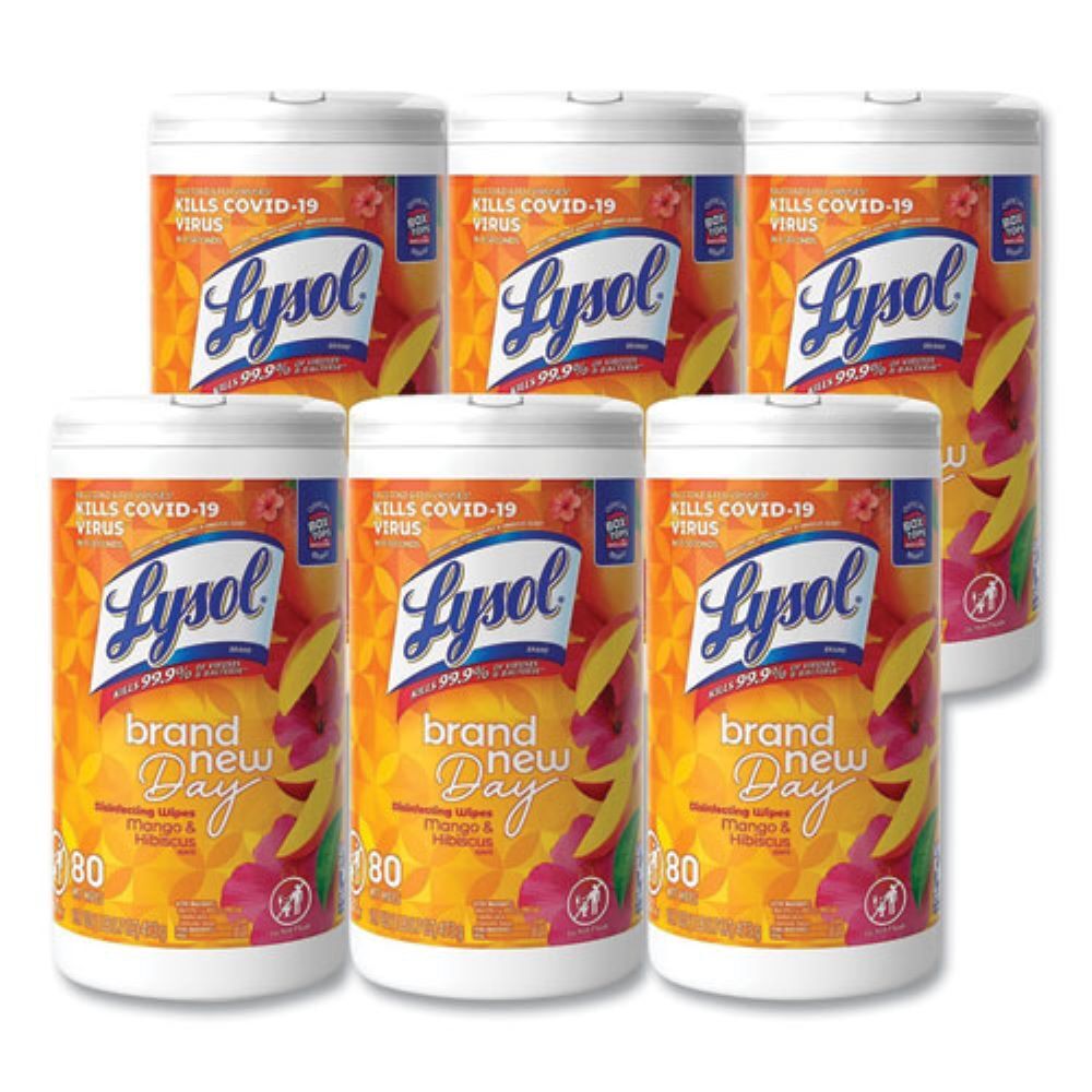 Disinfecting Wipes, 1-Ply, 7 x 7.25, Mango and Hibiscus, White, 80 ...