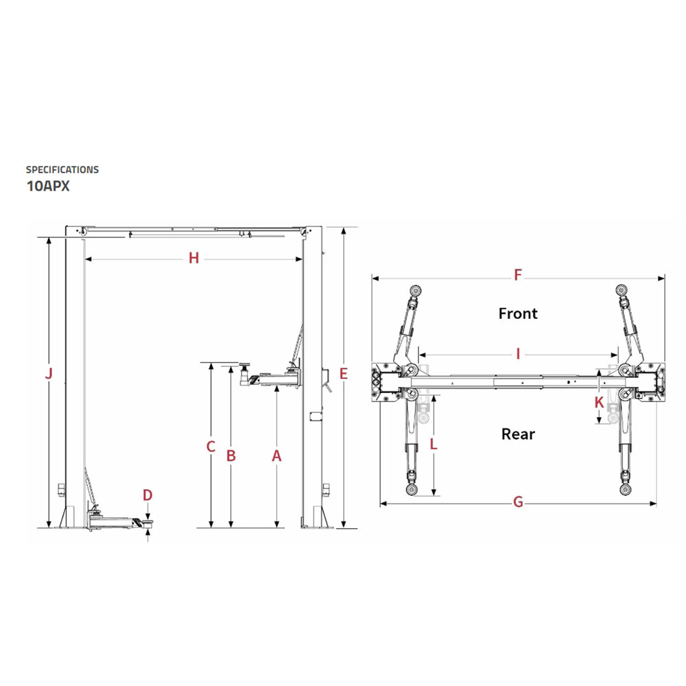 10APX Lift, 10000lb Capacity 2 Post Clear Floor Adjustable Width/TALL ...